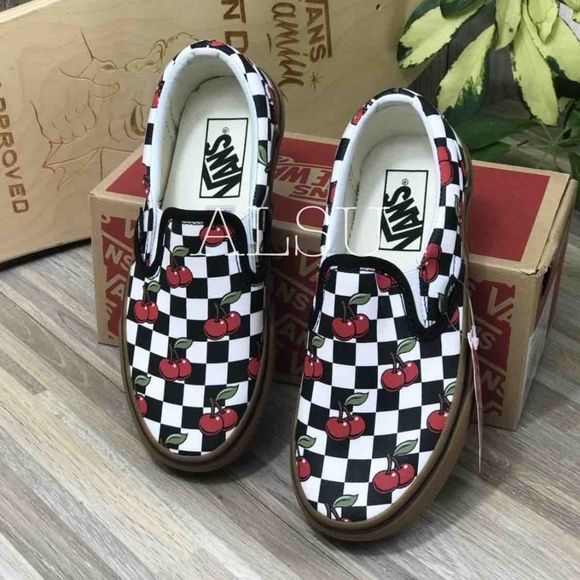 Vans | Shoes | Vans Classic Slip On Cherry Checker Black Gumkids | Poshmark